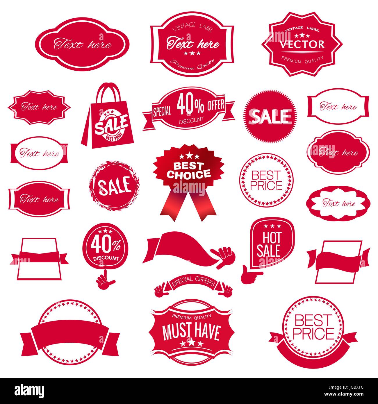 Digital vector red modern sale stickers collection, ribbon and badges ...