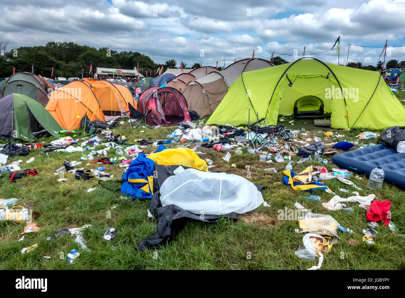 Some of the mess left behind at the end of the Glastonbury Festival ...