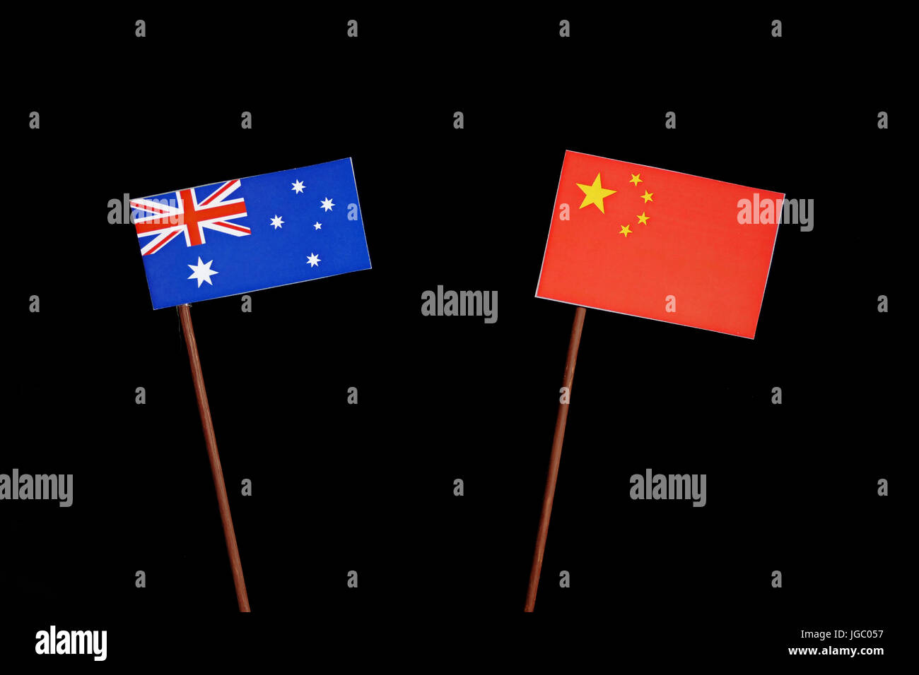 Australian flag with Chinese flag isolated on black background Stock ...