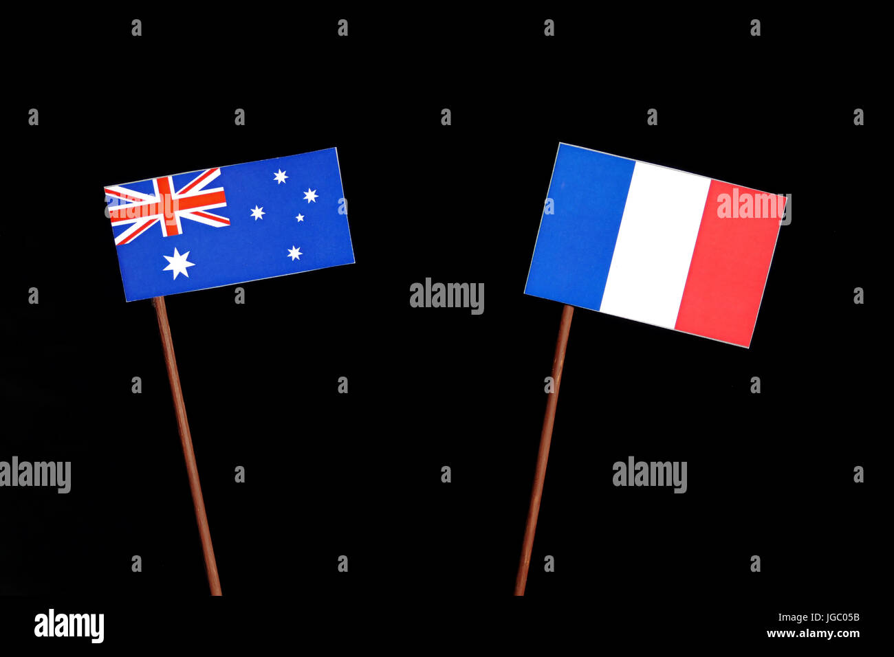 Australian flag with French flag isolated on black background Stock ...