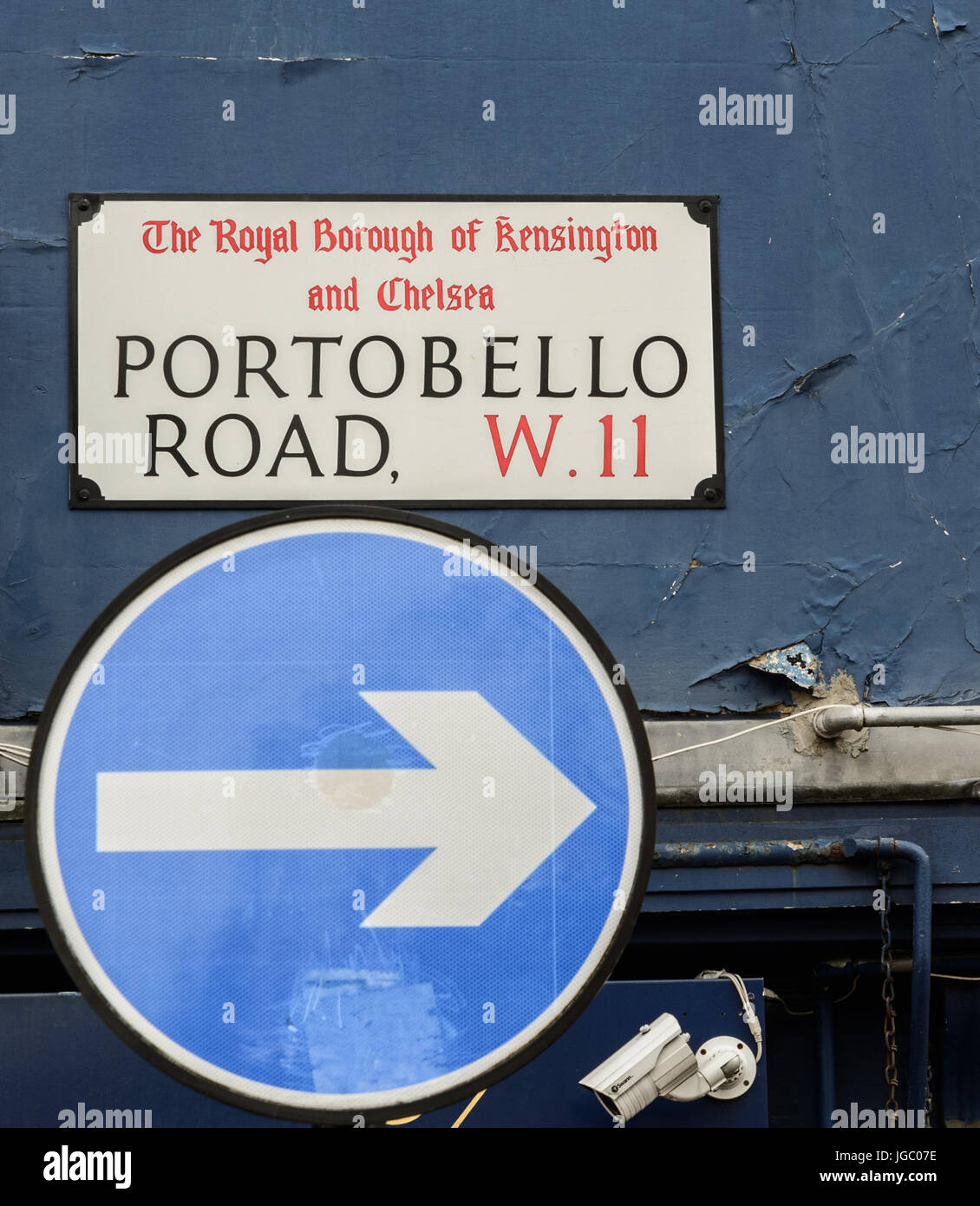 Portobello road signs, a popular antiques weekly street market Stock ...