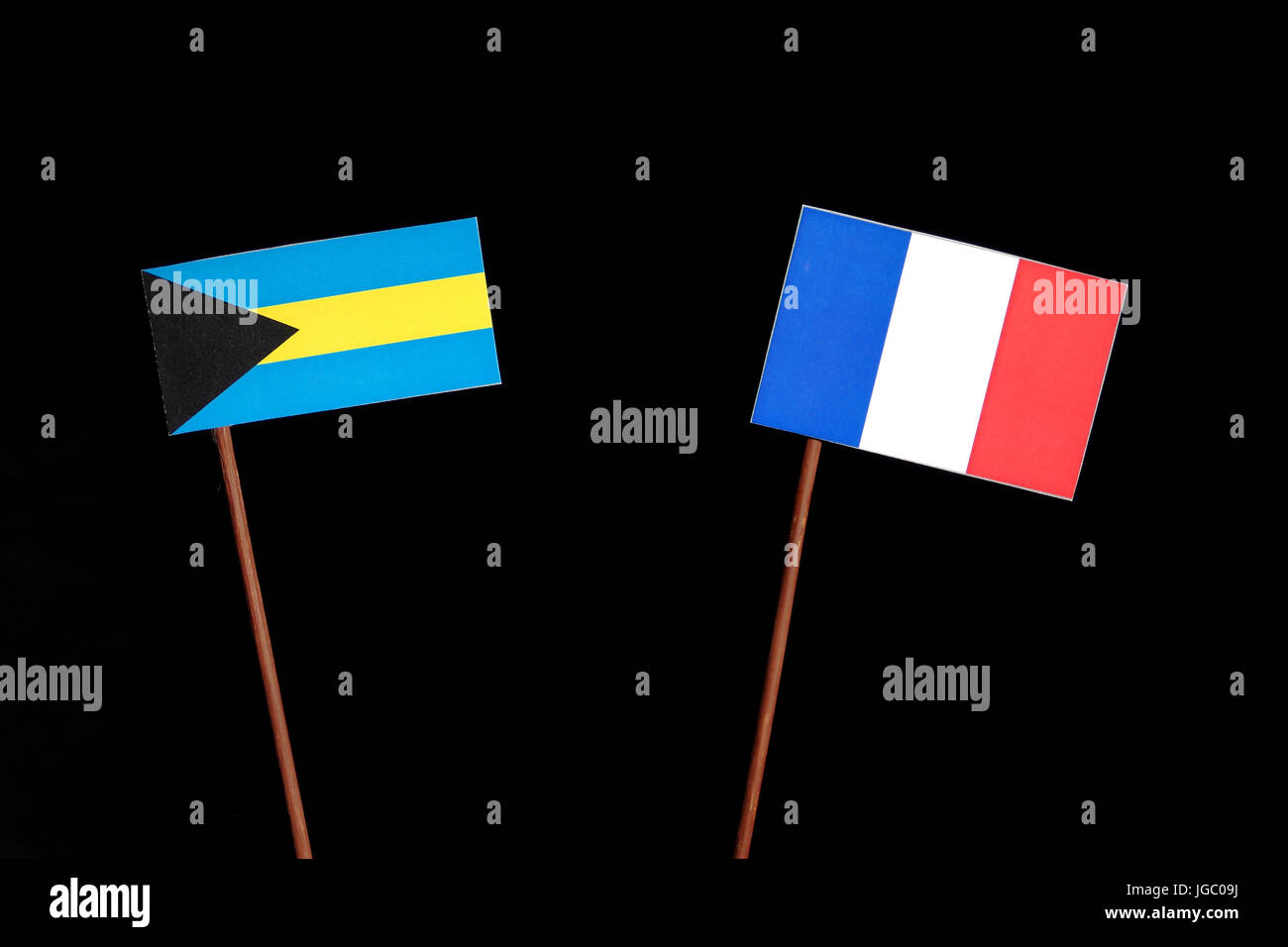 Bahamas flag with French flag isolated on black background Stock Photo ...