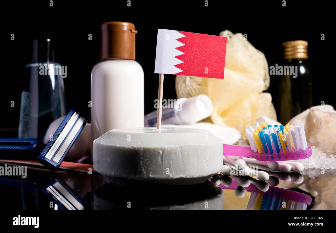 Bahraini flag in the soap with all the products for the people hygiene ...
