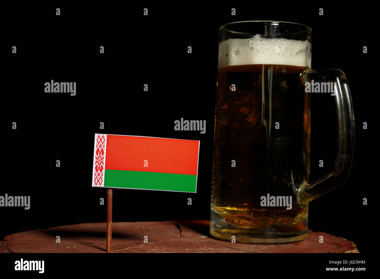 Belarus flag with beer mug isolated on black background Stock Photo - Alamy