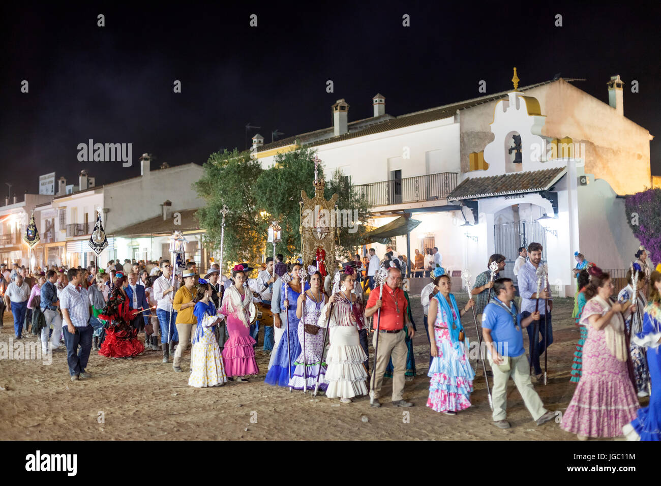 El Rocio, Spain - June 4, 2017: Procession of piilgrims in traditional ...