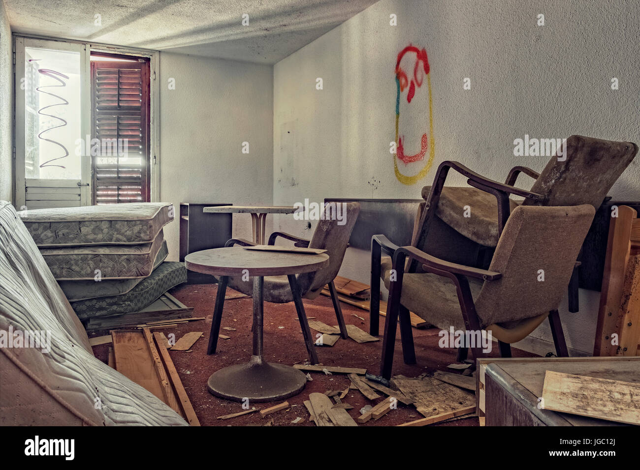 Desolate hotel room of an hotel ruin in Croatia Stock Photo - Alamy