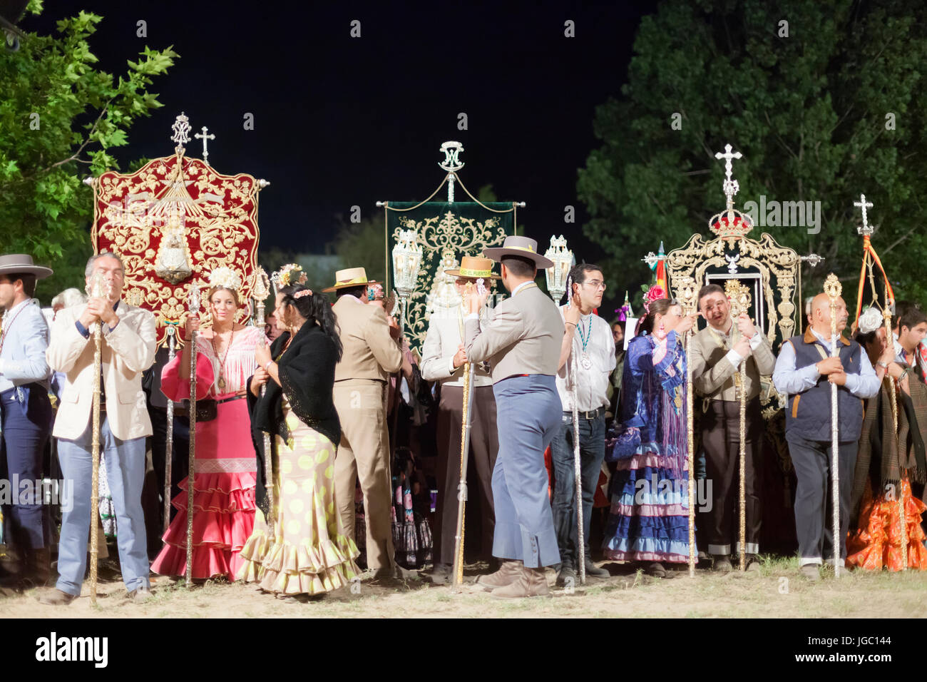 El Rocio, Spain - June 4, 2017: Procession of piilgrims in traditional ...