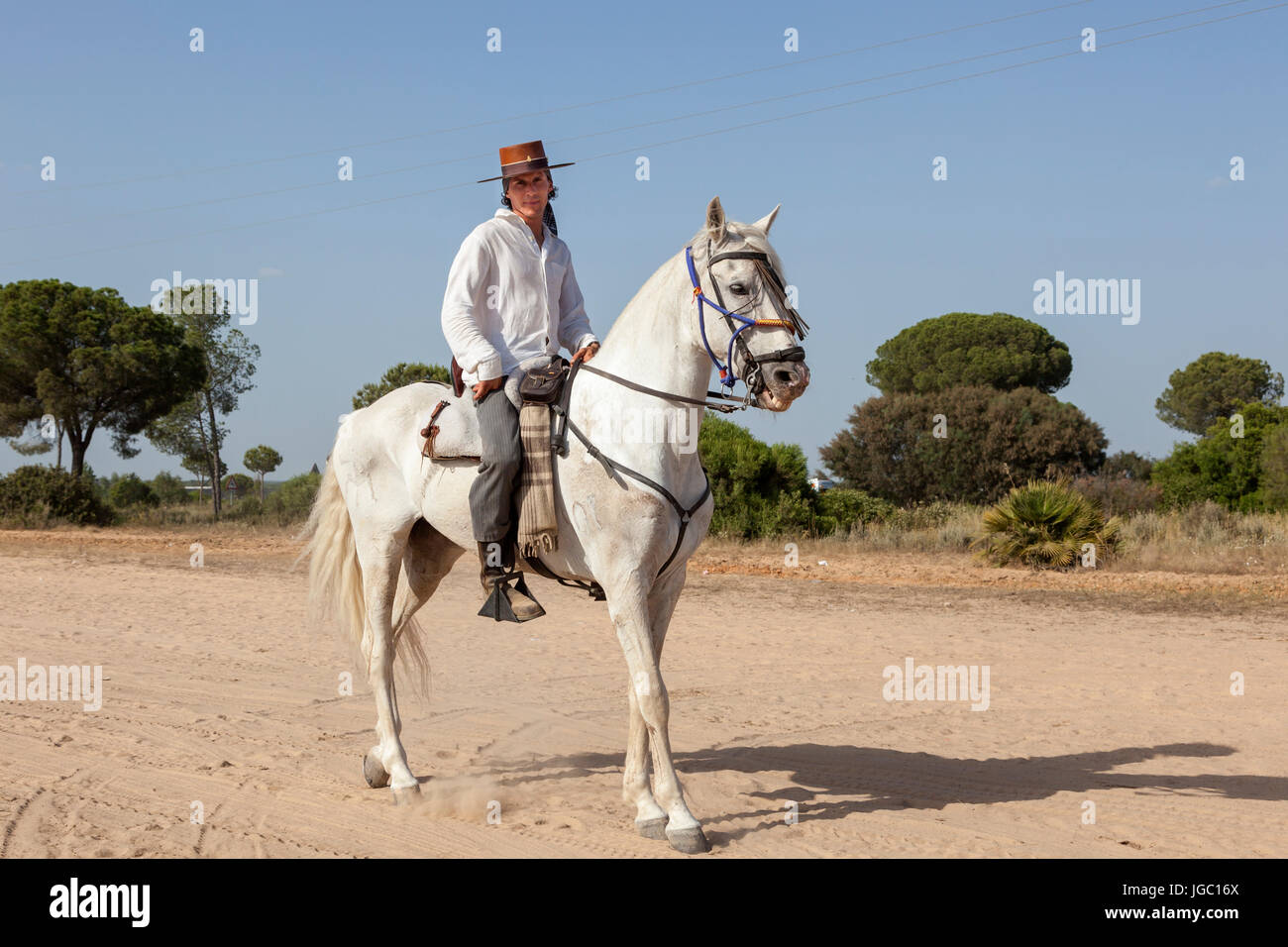 El Rocio, Spain - June 1, 2017: Pilgrims on horseback in traditional ...