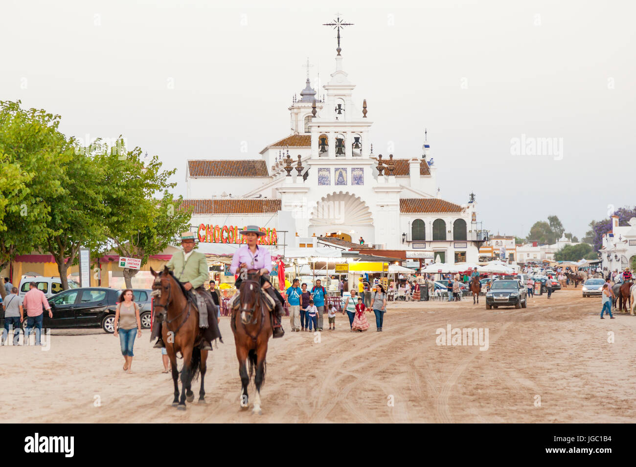 El Rocio, Spain - June 1, 2017: Piilgrims in traditional spanish dress ...