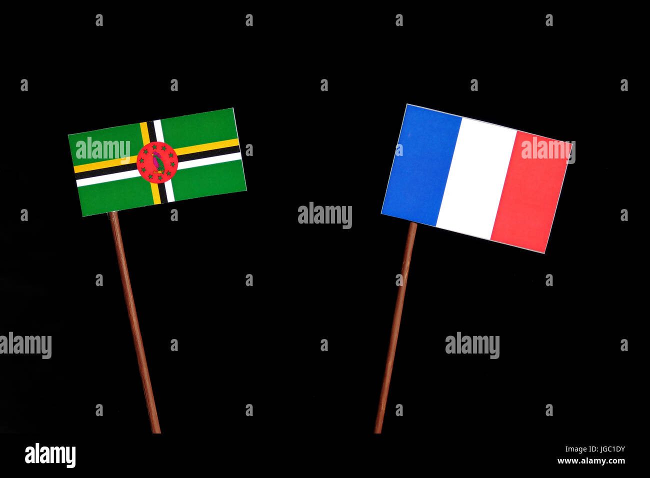 Dominica flag with French flag isolated on black background Stock Photo ...