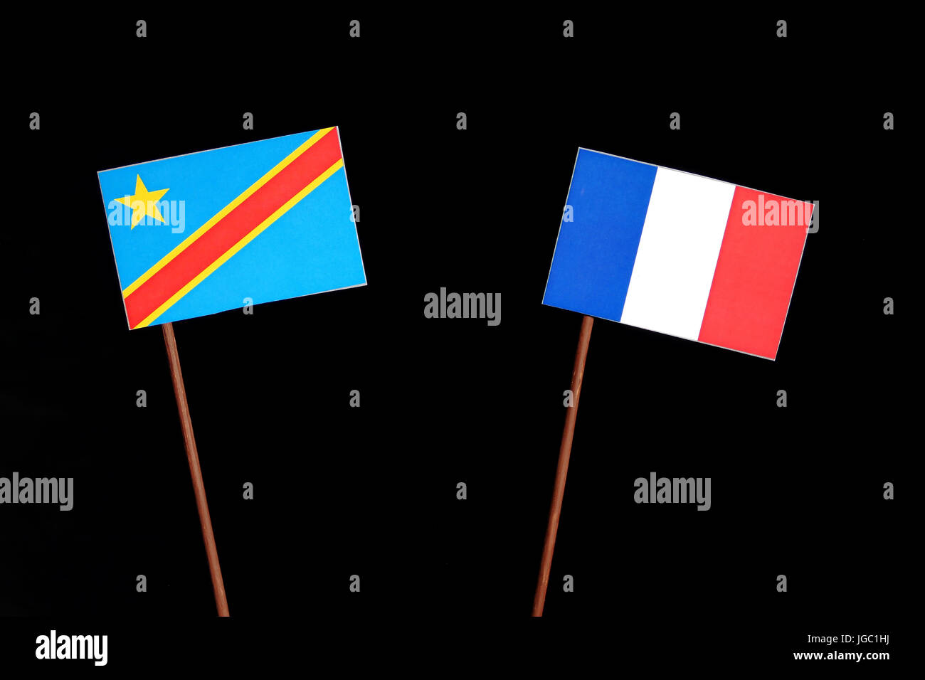 Democratic Republic of the Congo flag with French flag isolated on ...