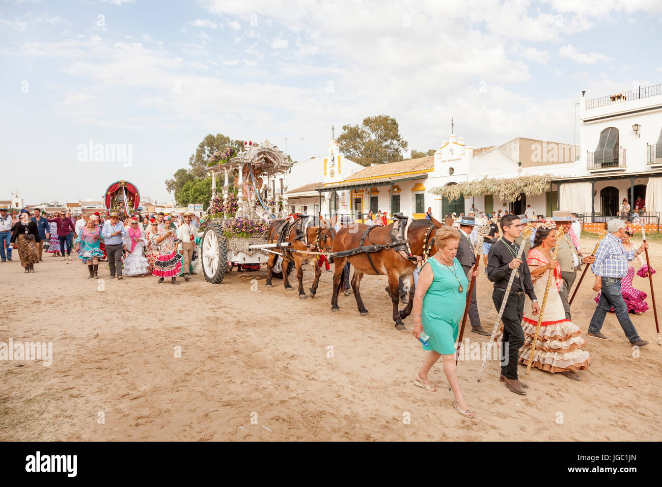 El Rocio, Spain - June 2, 2017: Procession of piilgrims in traditional ...