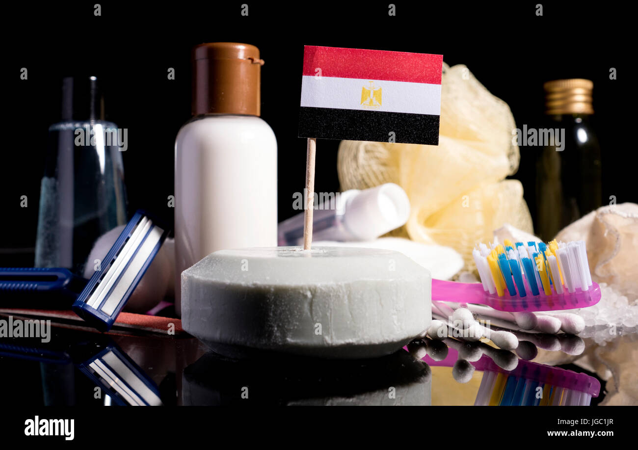 Egyptian flag in the soap with all the products for the people hygiene ...
