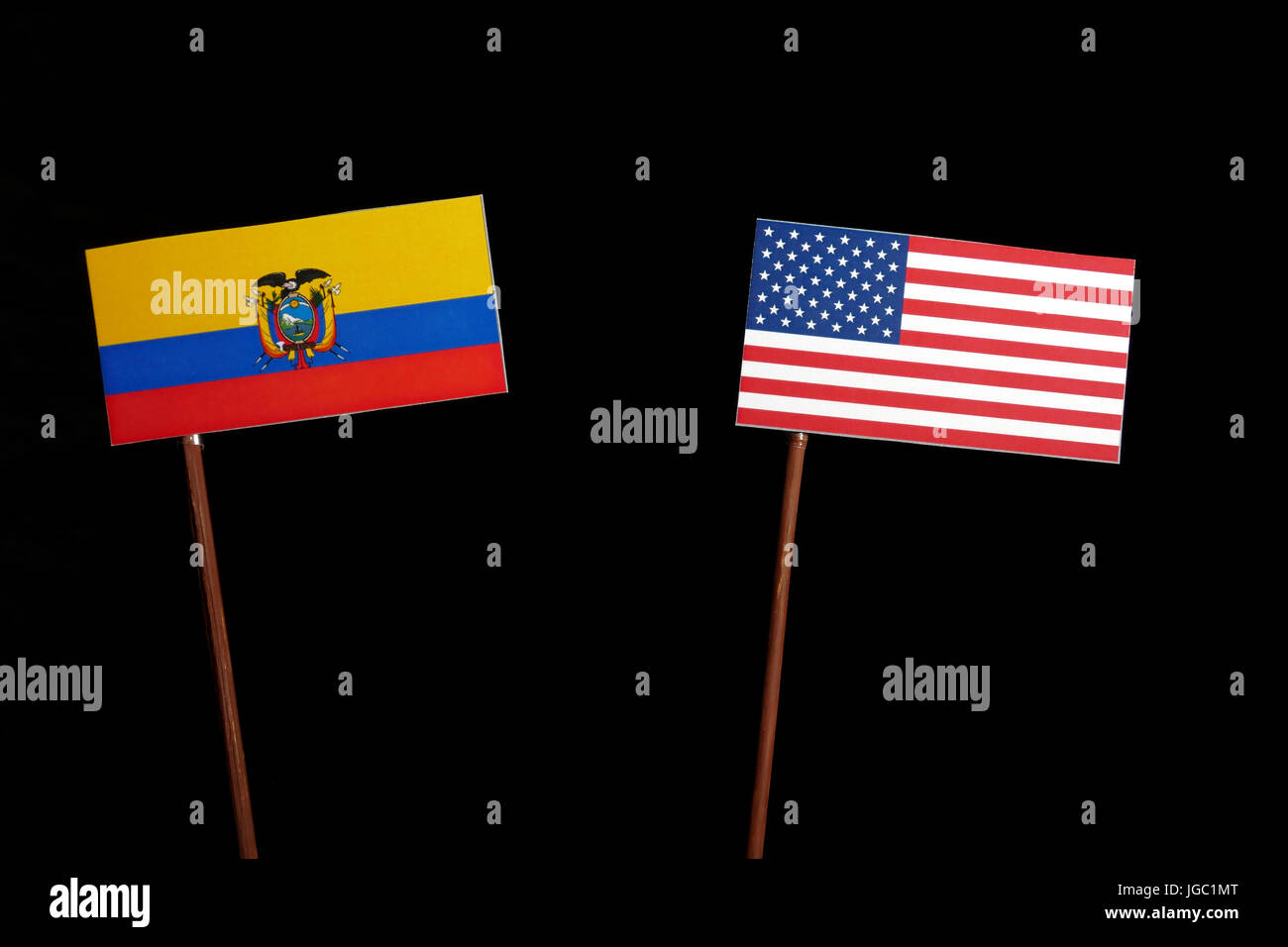 Ecuador flag with USA flag isolated on black background Stock Photo - Alamy