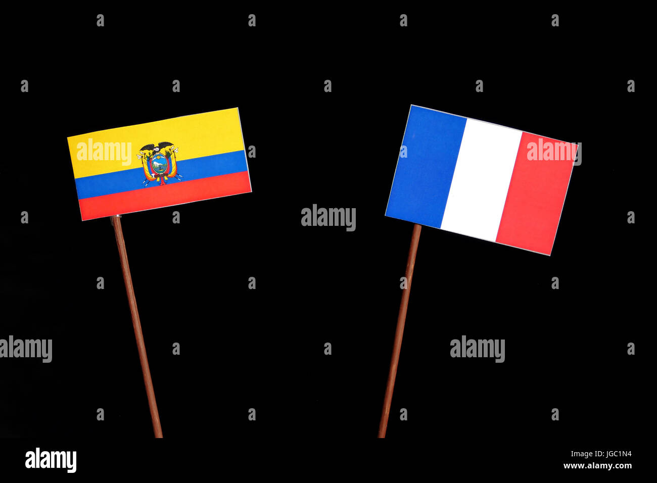 Ecuador flag with French flag isolated on black background Stock Photo ...