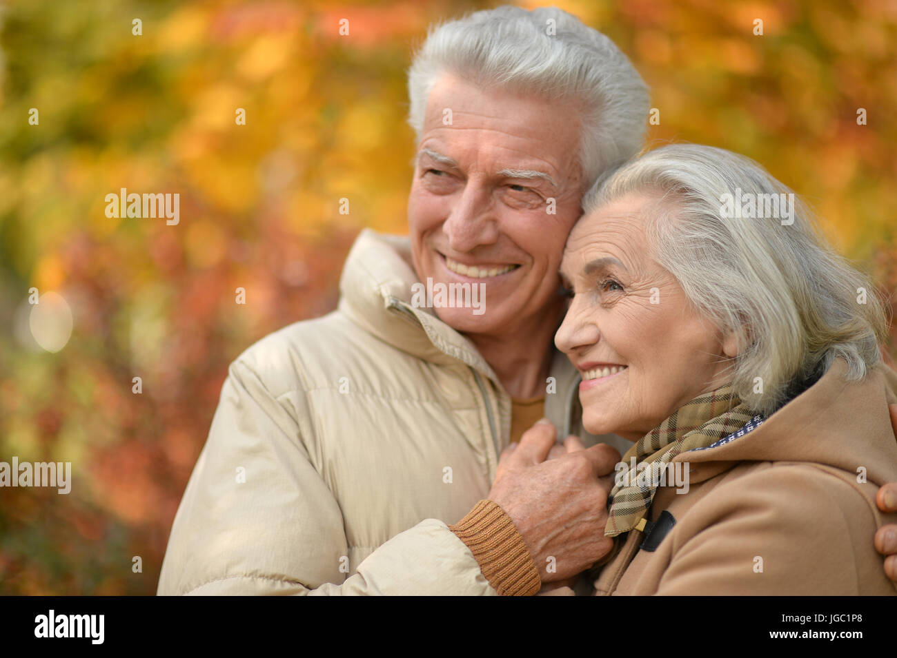 senior couple hugging in the park Stock Photo - Alamy