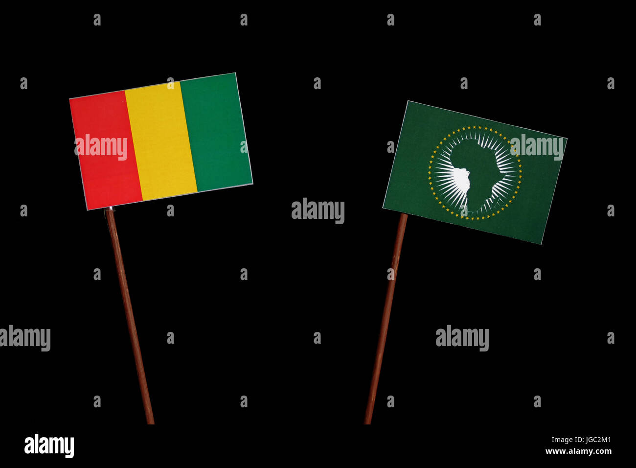 Guinean flag with African Union flag isolated on black background Stock ...