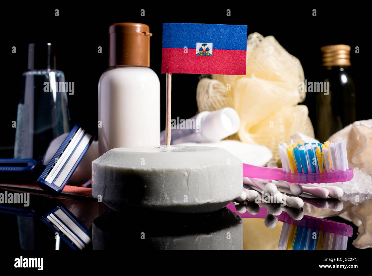 Haitian flag in the soap with all the products for the people hygiene ...