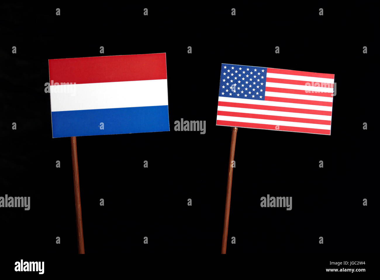 Dutch flag with USA flag isolated on black background Stock Photo - Alamy