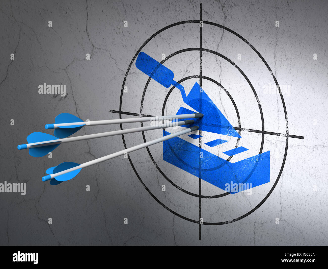 Building construction concept: arrows in Brick Wall target on wall ...