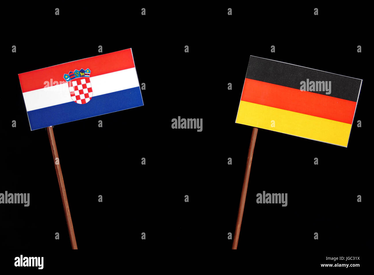Croatian flag with German flag isolated on black background Stock Photo ...