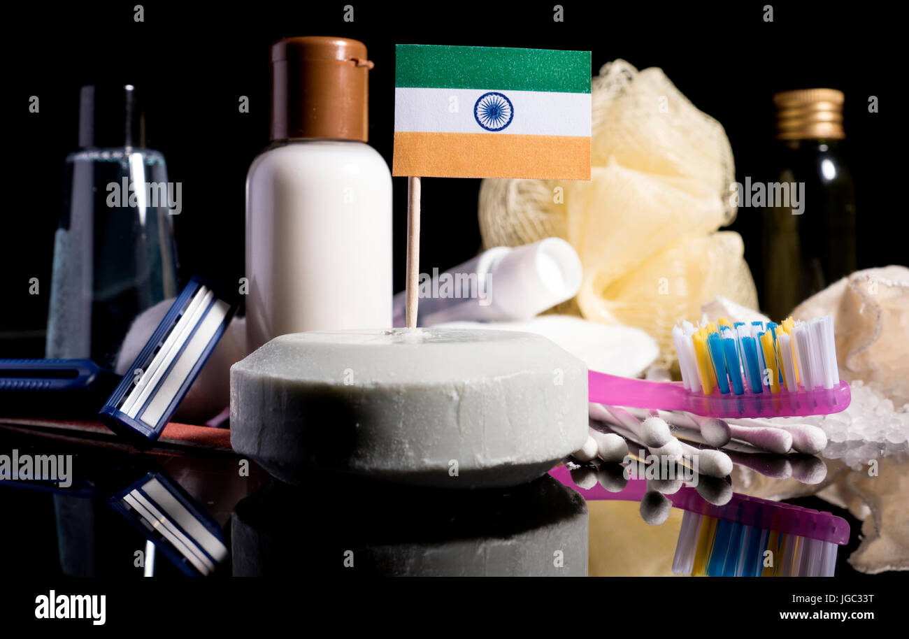 Indian flag in the soap with all the products for the people hygiene ...
