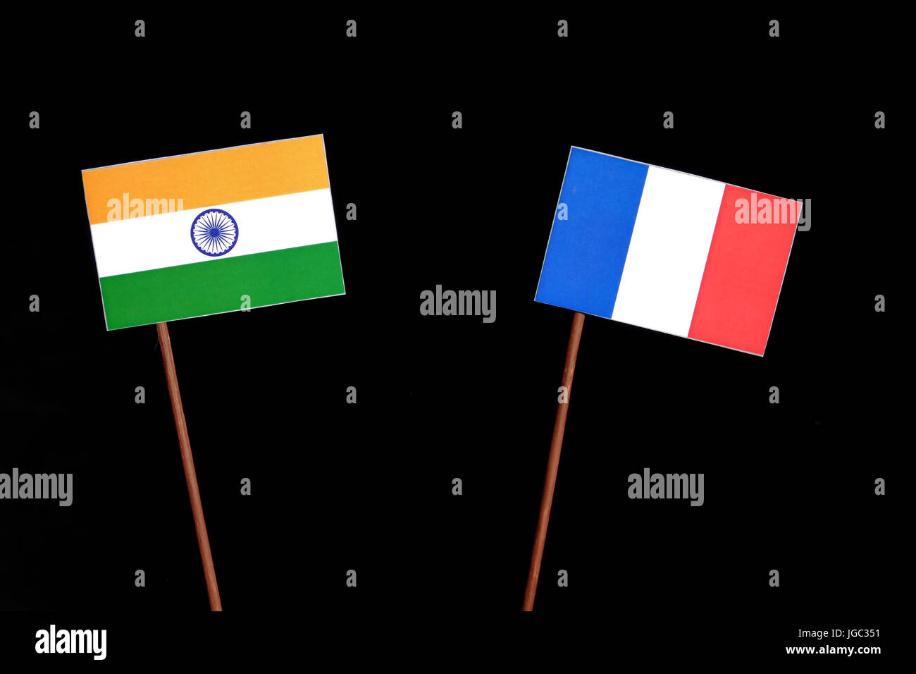 Indian flag with French flag isolated on black background Stock Photo ...