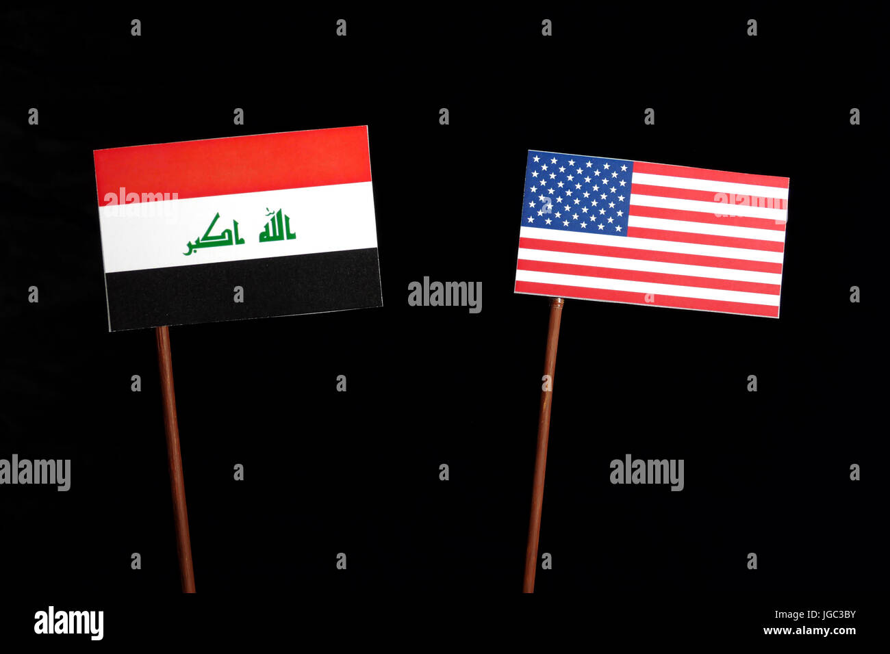 Iraqi flag with USA flag isolated on black background Stock Photo - Alamy