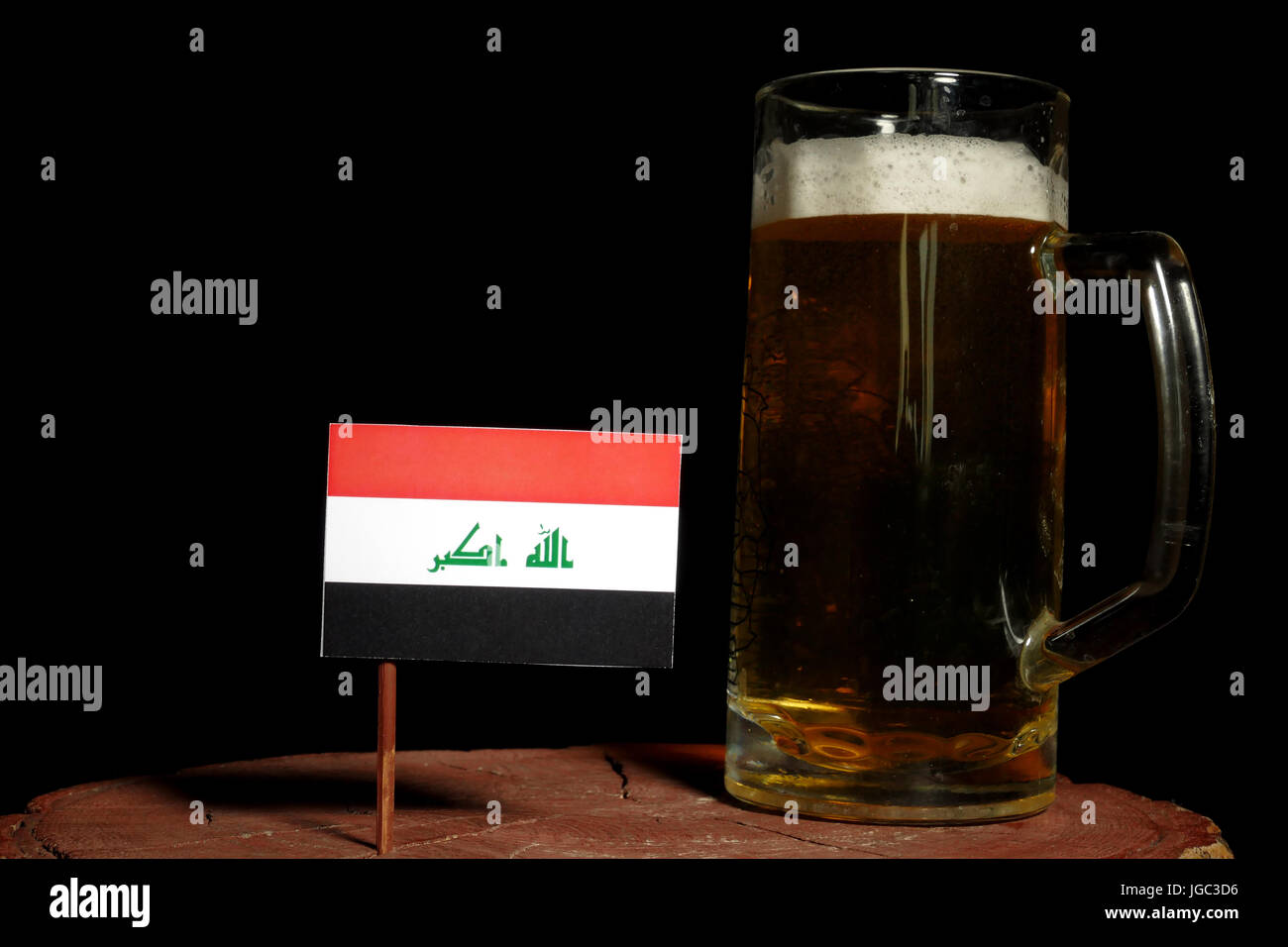 Iraqi flag with beer mug isolated on black background Stock Photo - Alamy