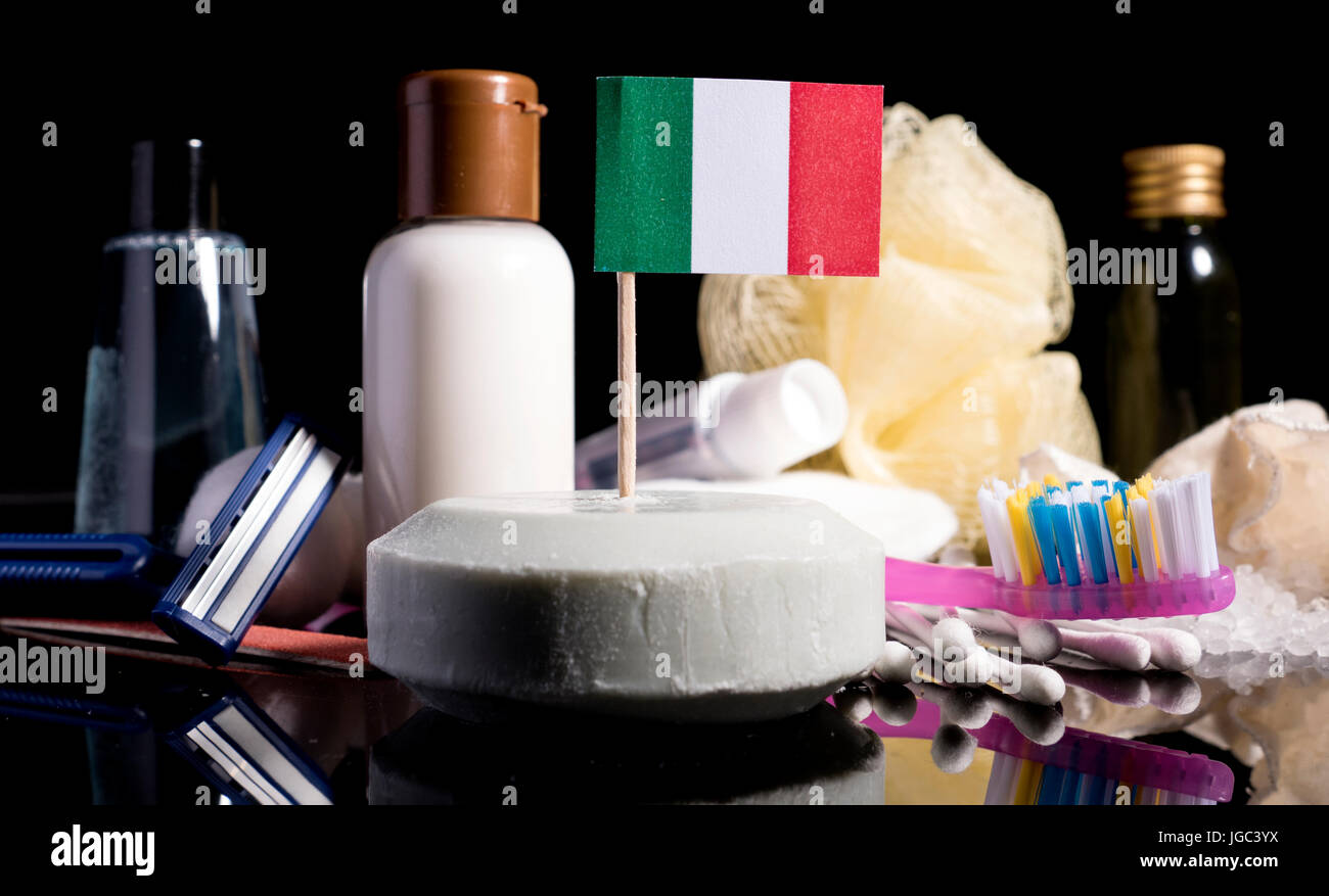 Italian flag in the soap with all the products for the people hygiene ...