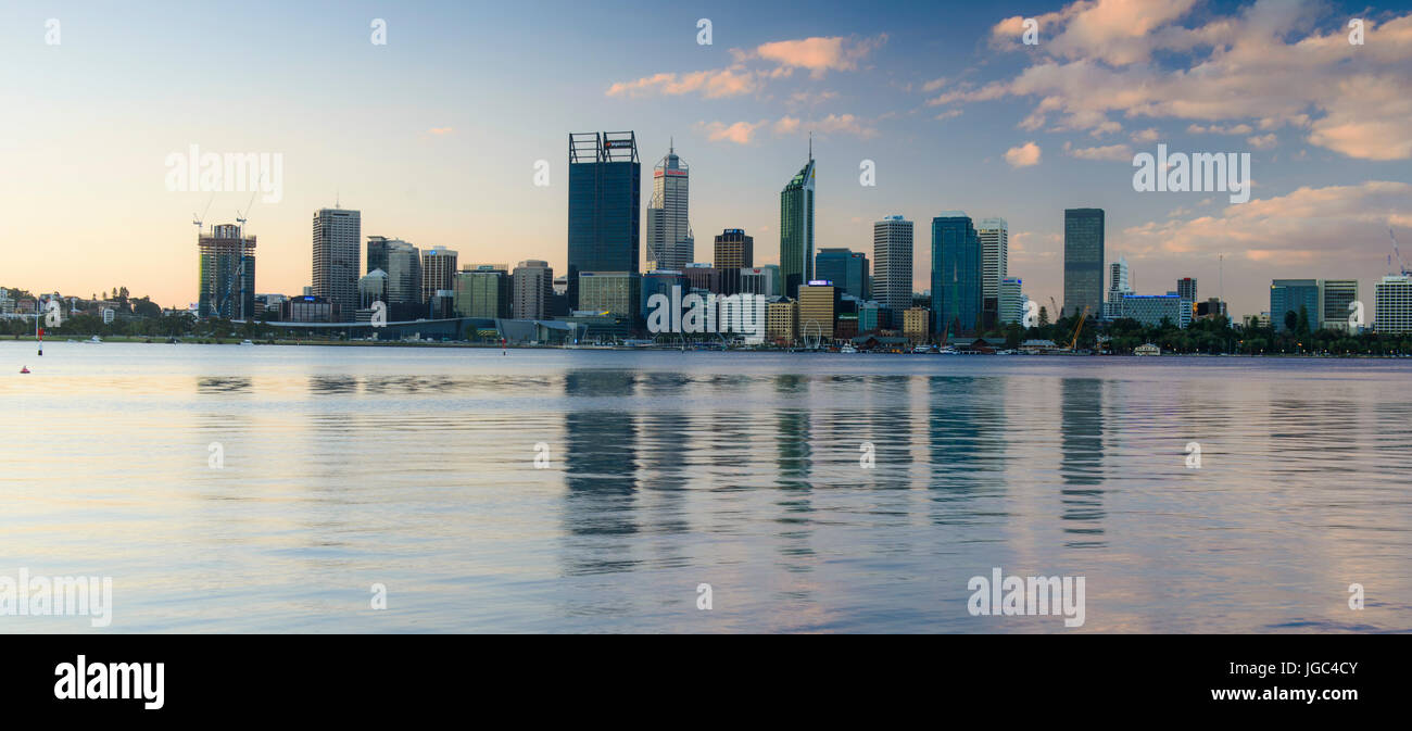 Skyline of Perth along the Swan River, Western Australia Stock Photo ...
