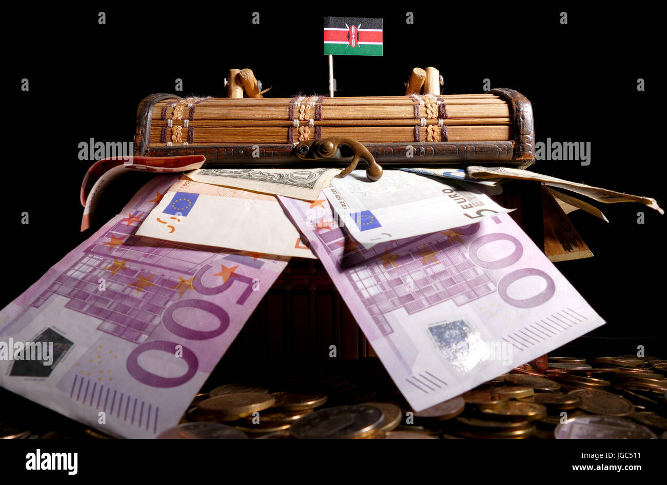 Kenyan flag on top of crate full of money Stock Photo - Alamy