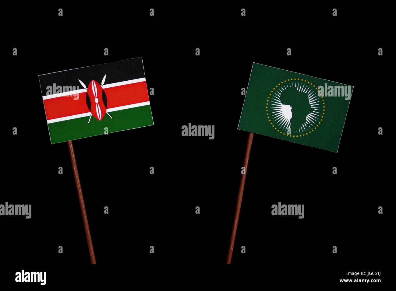 Kenyan flag with African Union flag isolated on black background Stock ...