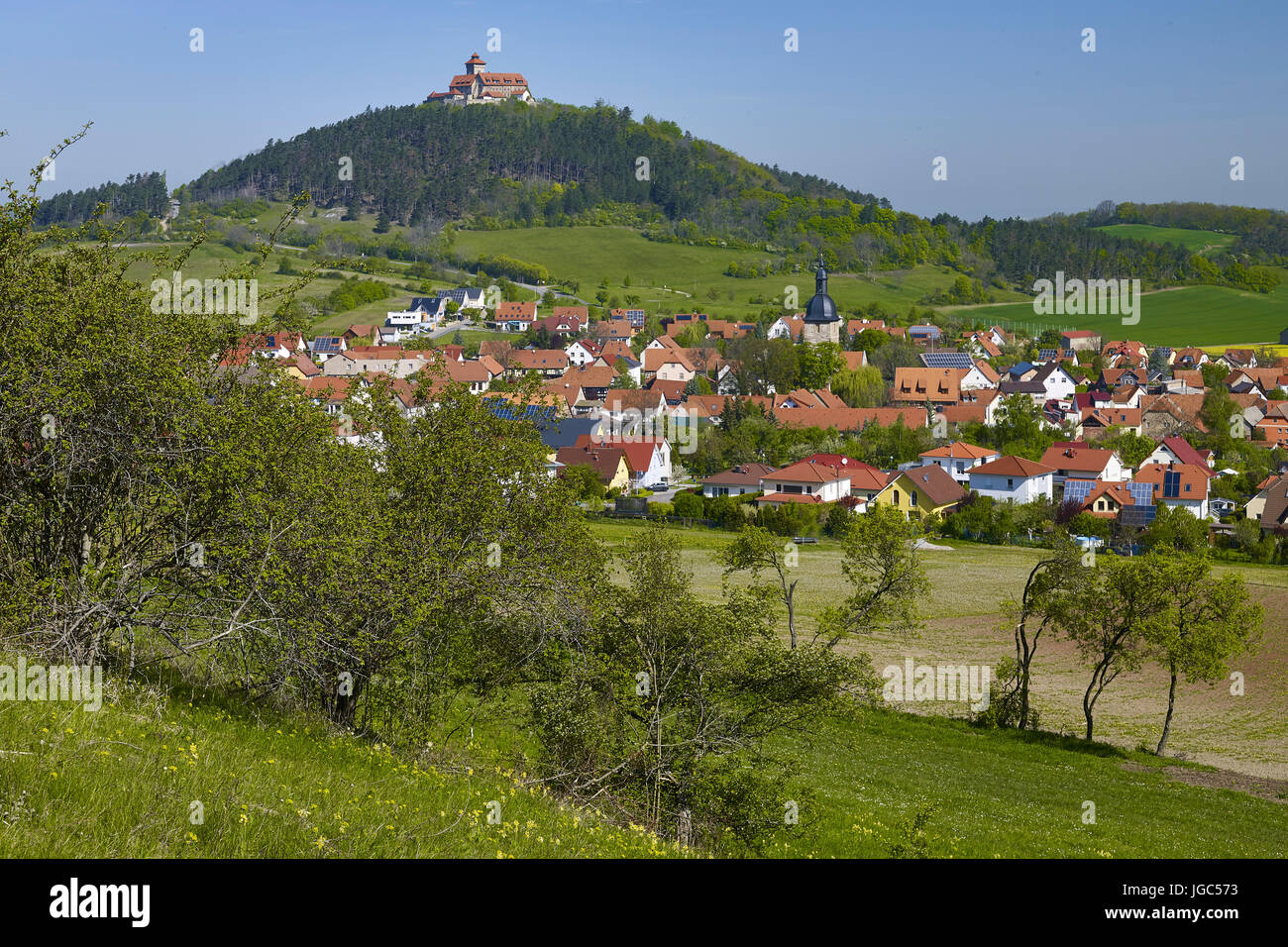 View to Wachsenburg castle near Holzhausen, Drei Gleichen, Thuringia ...