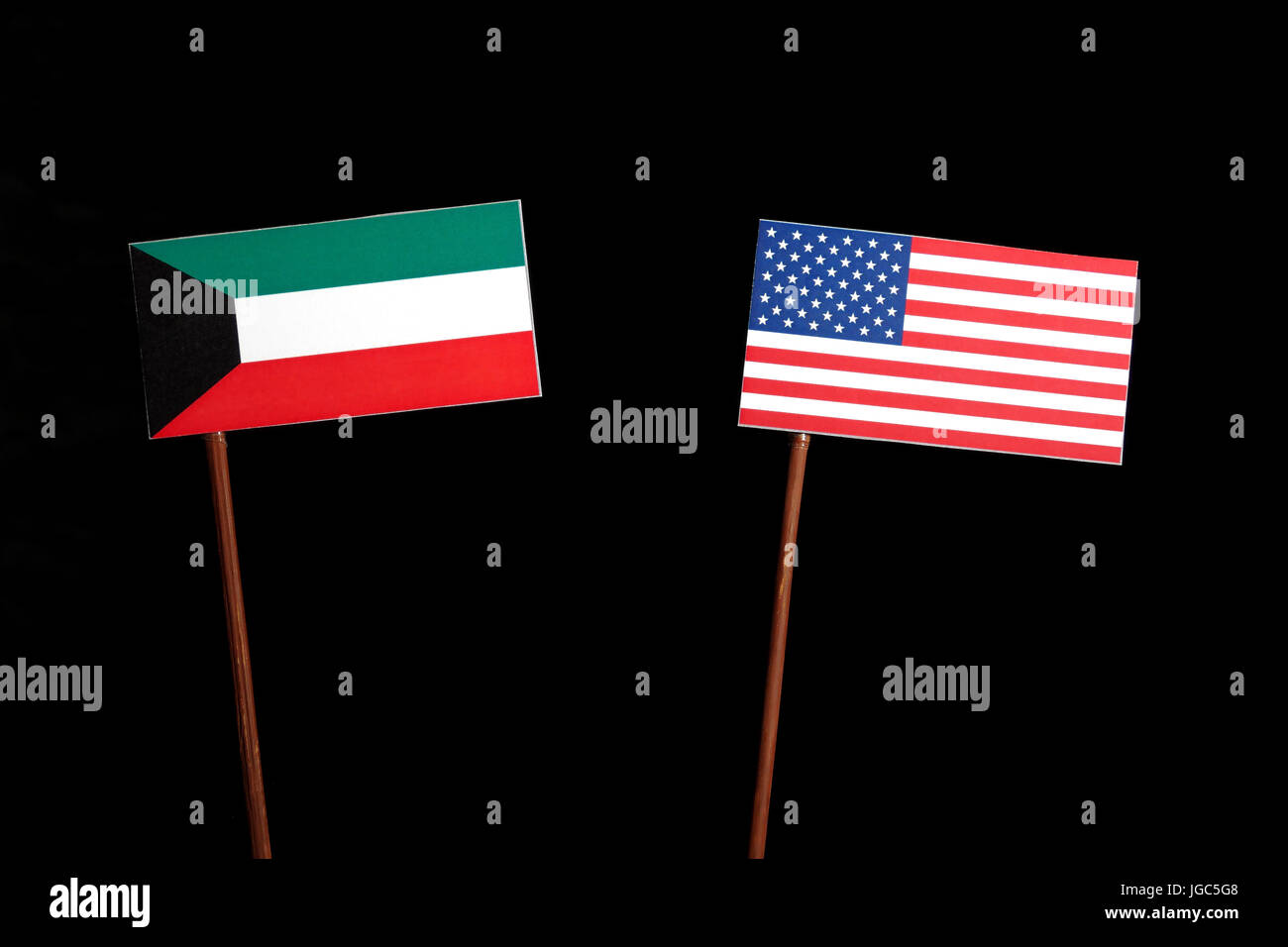 Kuwaiti flag with USA flag isolated on black background Stock Photo - Alamy
