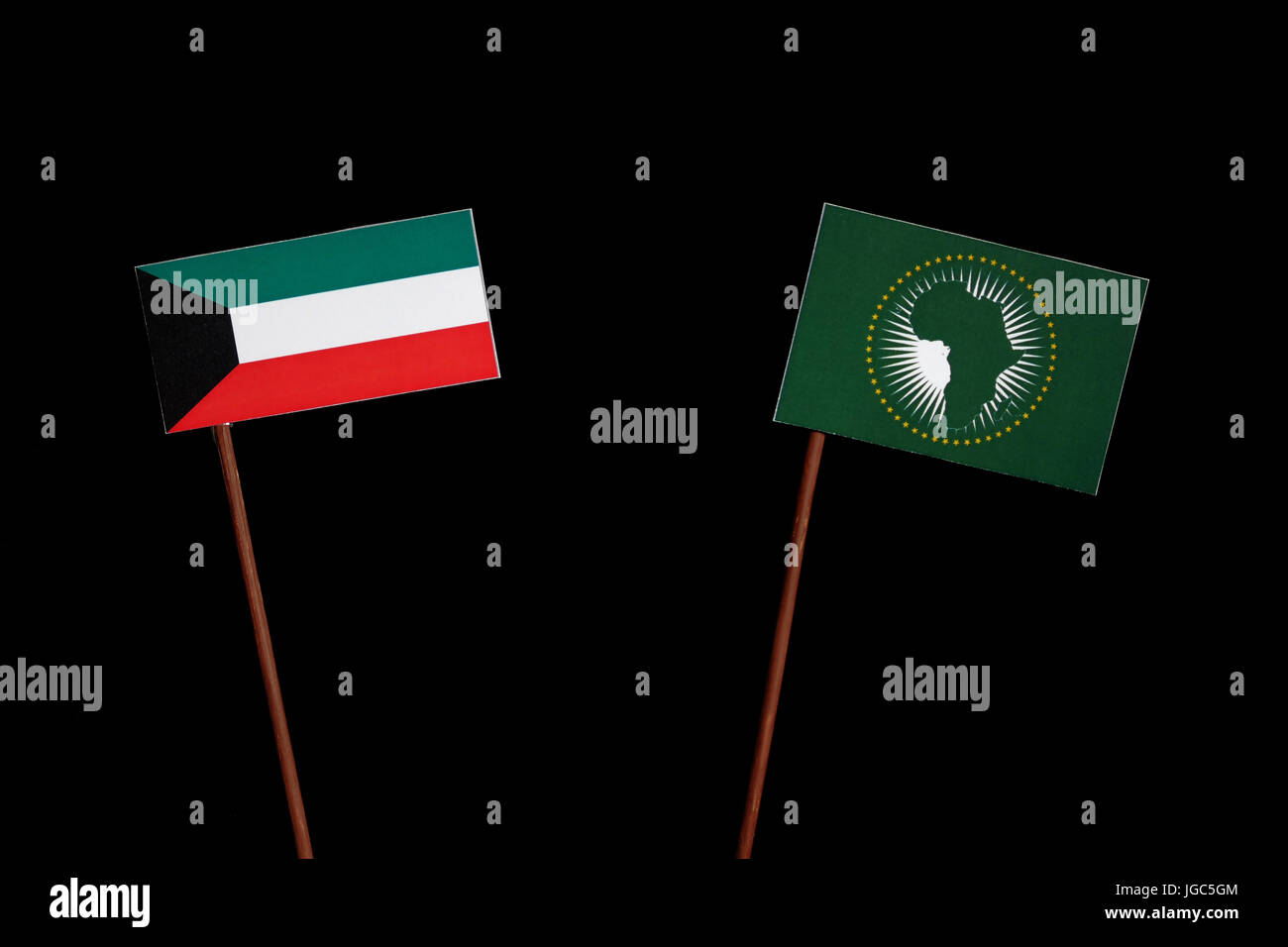 Kuwaiti flag with African Union flag isolated on black background Stock ...