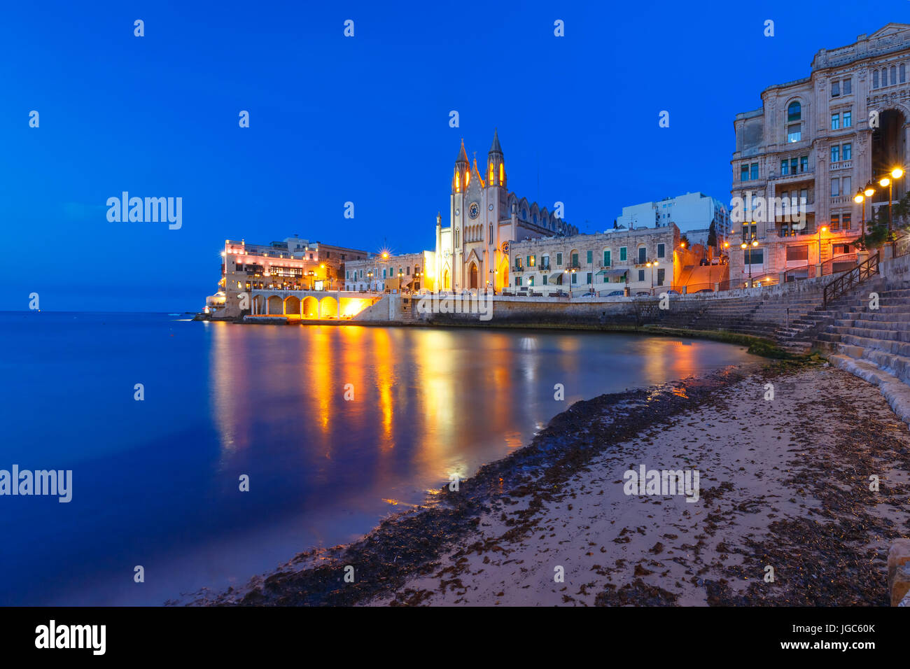 Balluta Bay and Neo-Gothic Church of Our Lady of Mount Carmel, Balluta ...