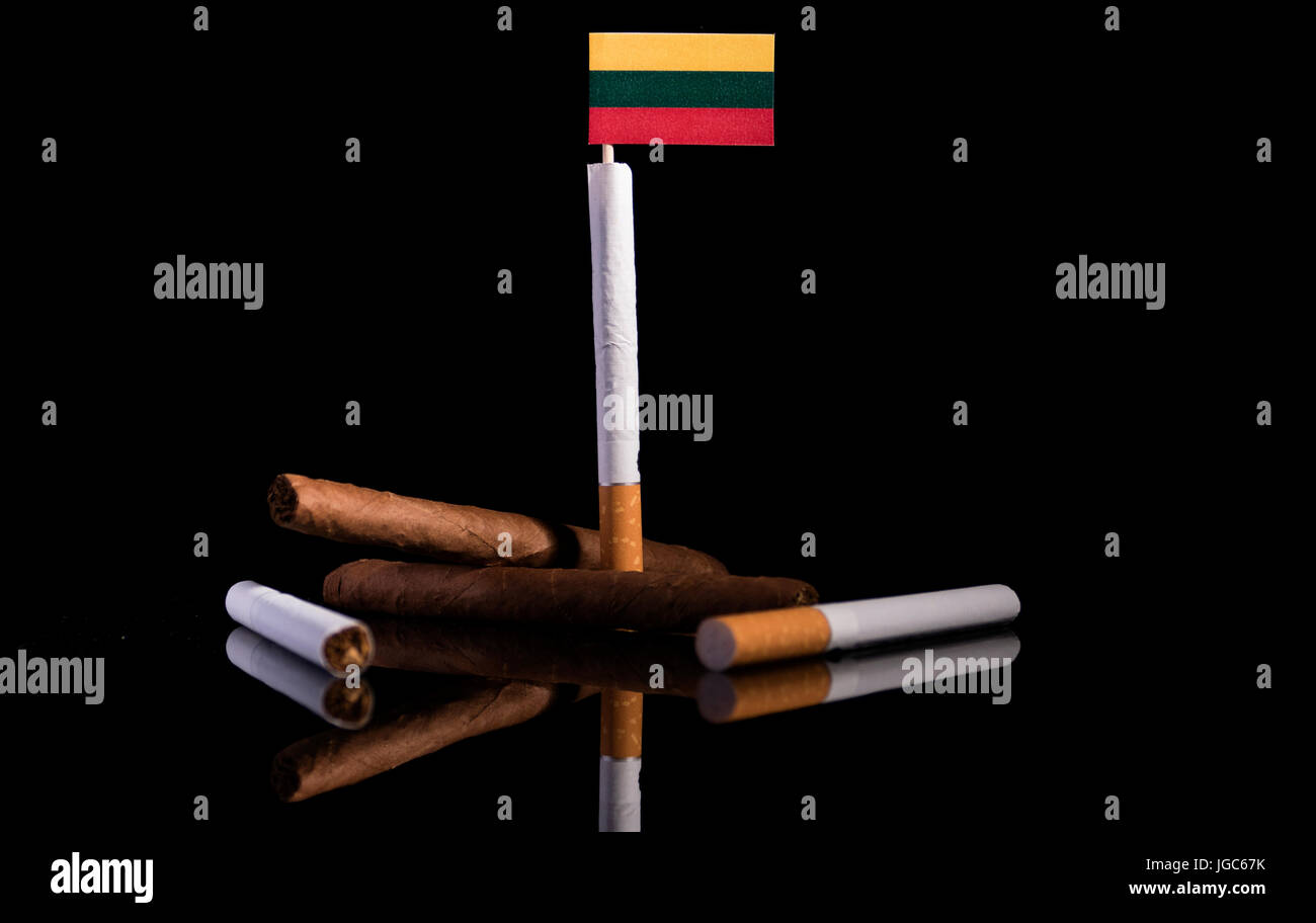 Lithuanian flag with cigarettes and cigars. Tobacco Industry concept ...