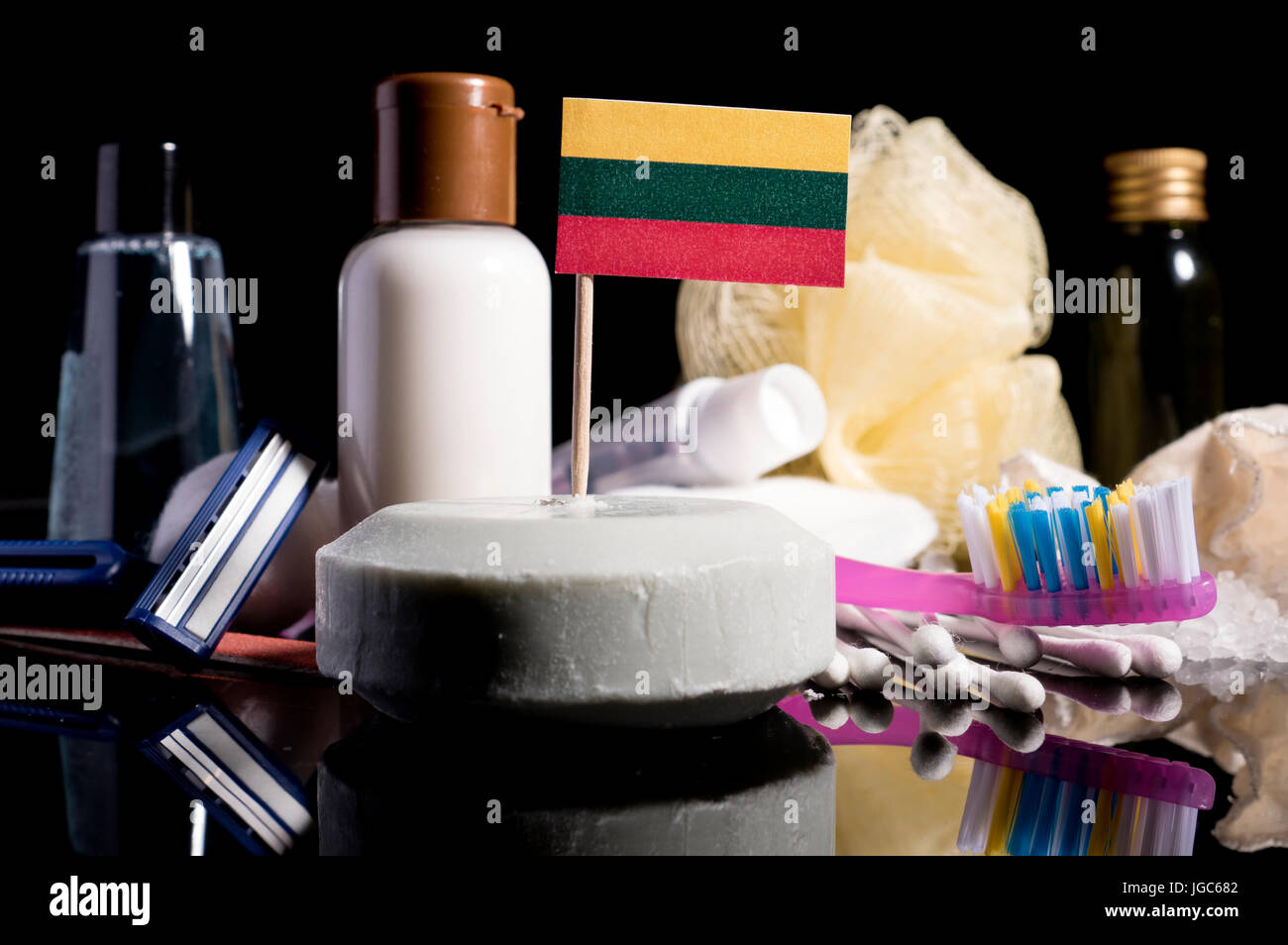 Lithuanian flag in the soap with all the products for the people ...