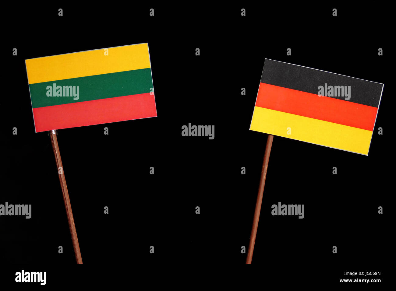 Lithuanian flag with German flag isolated on black background Stock ...