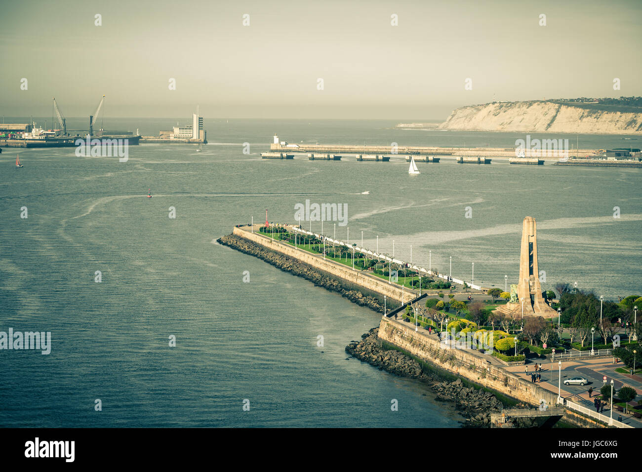 El Abra bay and Getxo pier and seafront. Basque country, The Northern ...