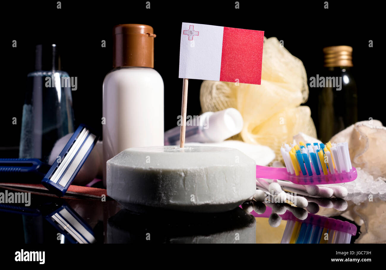 Maltese flag in the soap with all the products for the people hygiene ...