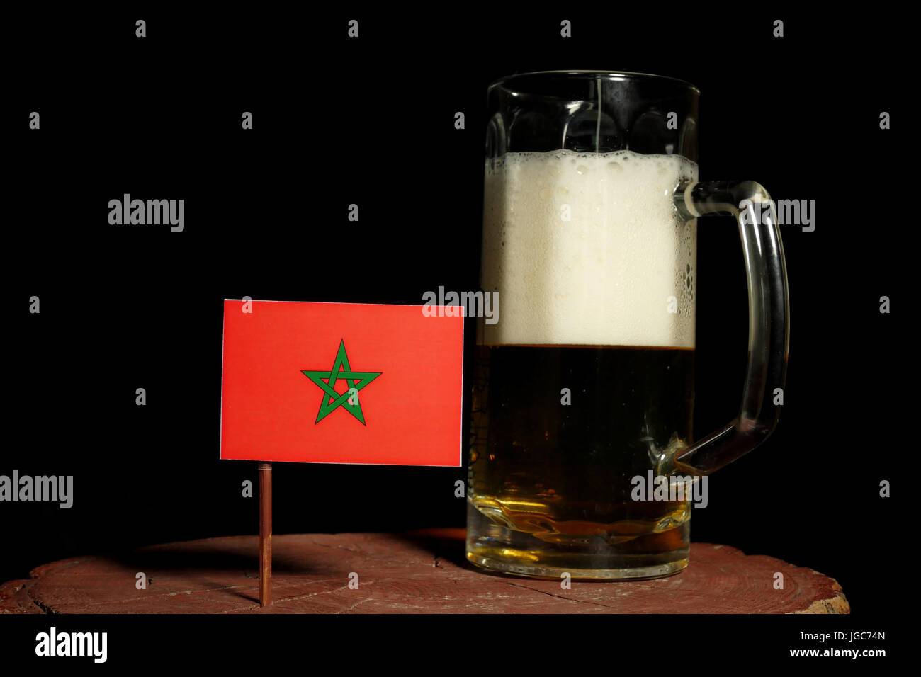 Moroccan flag with beer mug isolated on black background Stock Photo ...