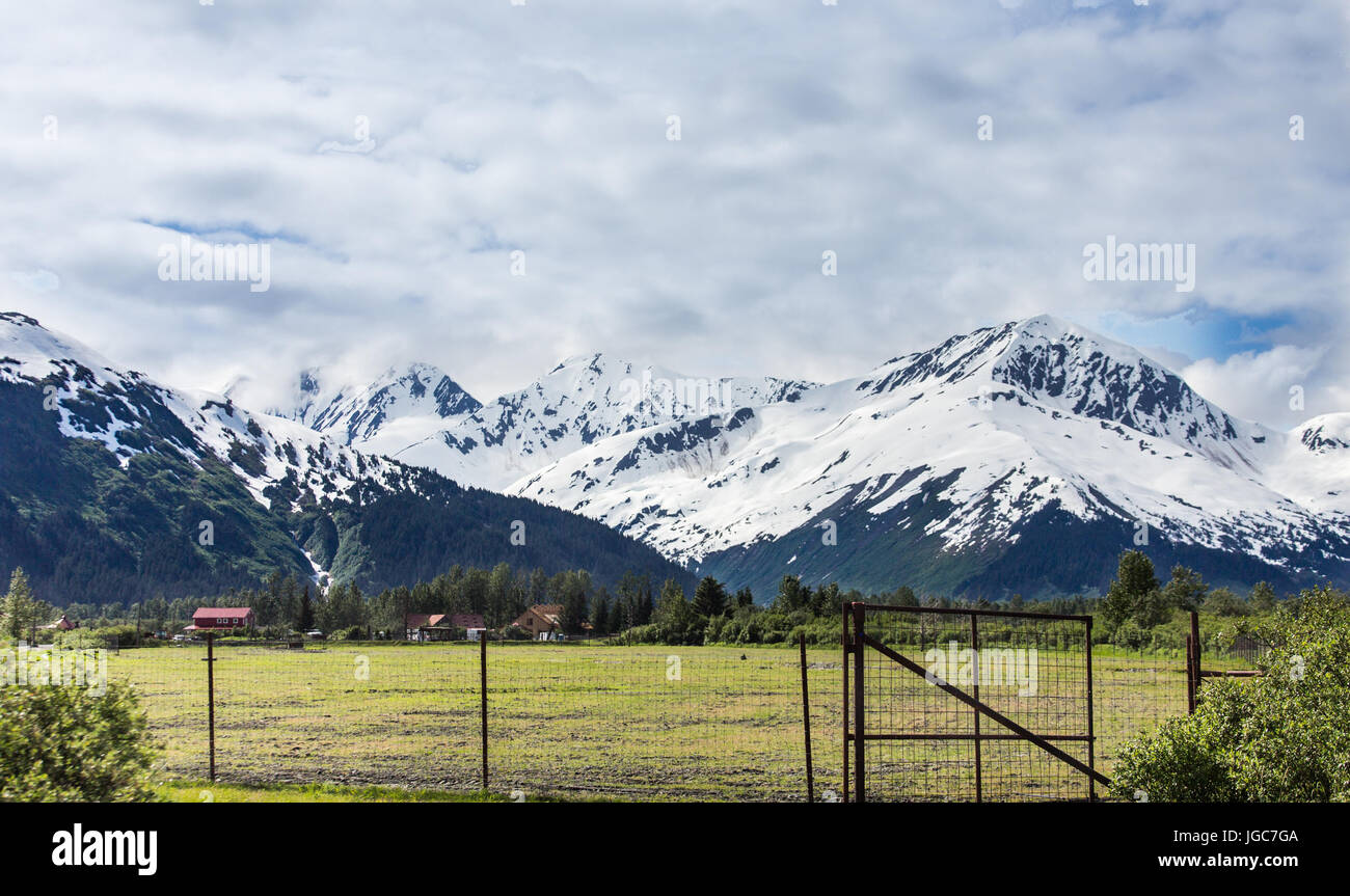 Alaska Mountains Beyond Ranch and Farm Stock Photo - Alamy