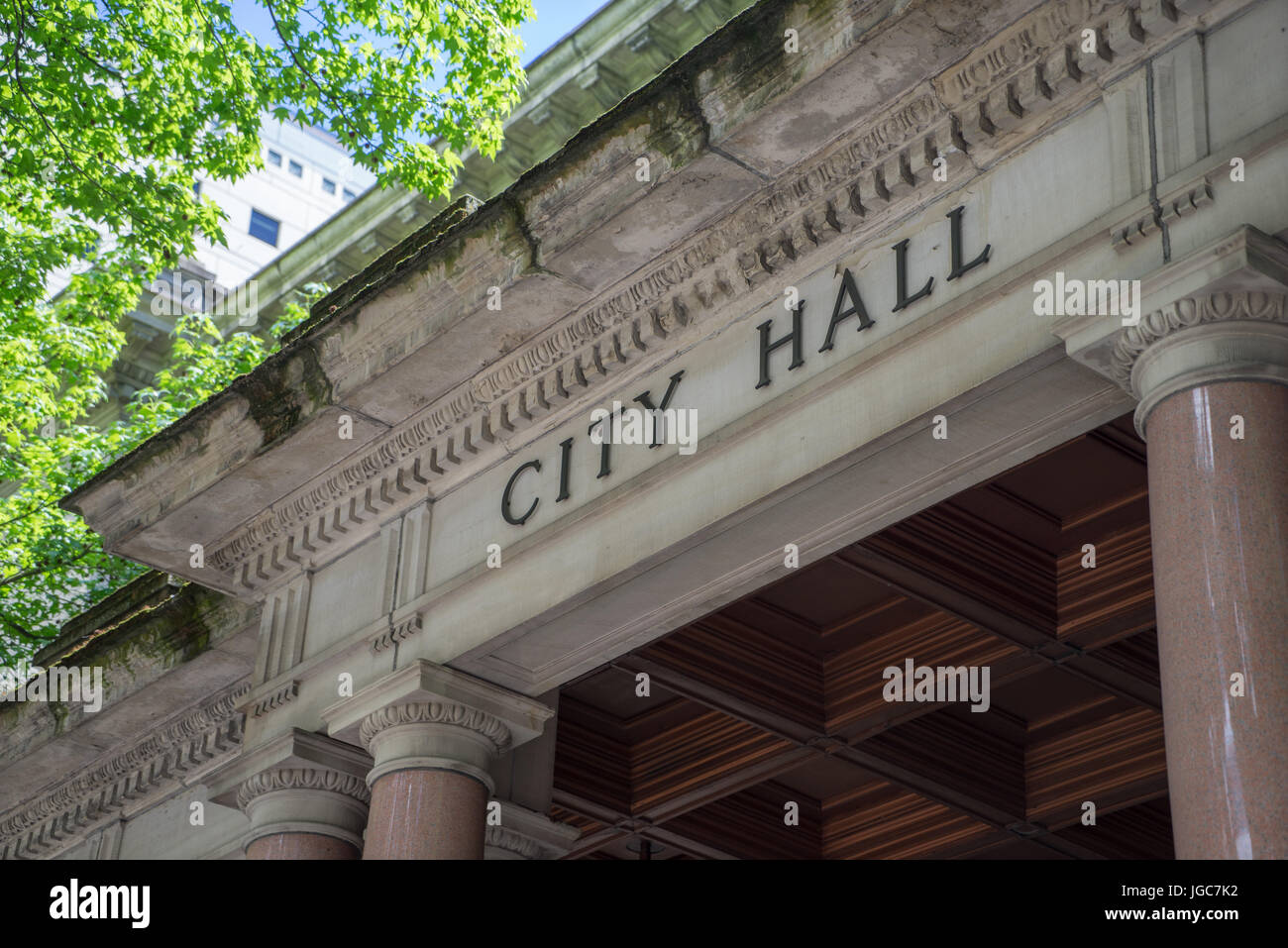 City Hall sign on the front of building Stock Photo - Alamy