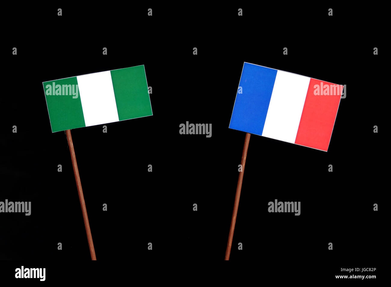 Nigerian flag with French flag isolated on black background Stock Photo ...