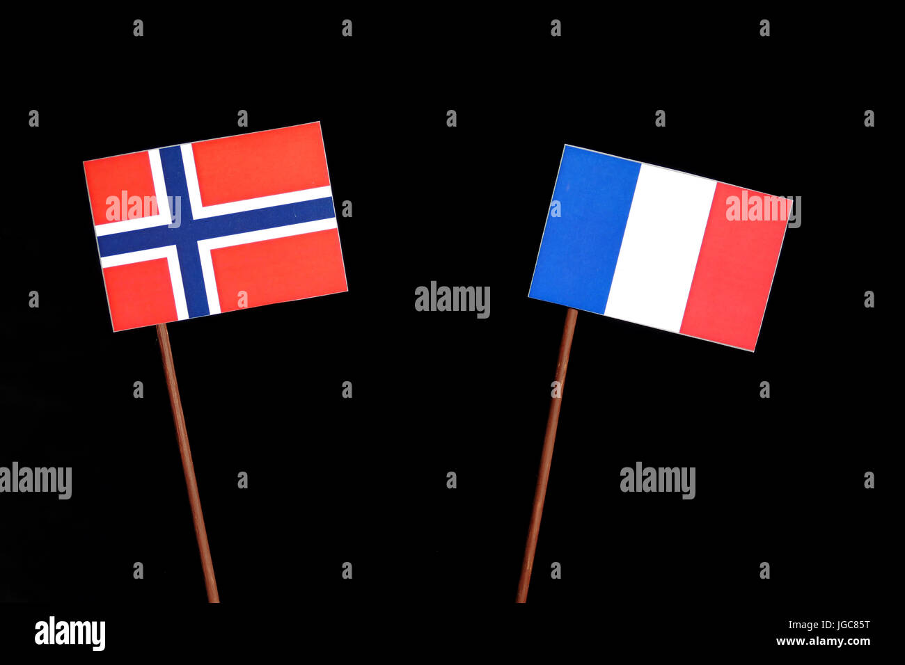 Norwegian flag with French flag isolated on black background Stock ...