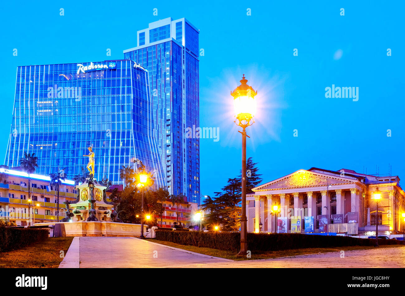 The center of Batumi, with the Fountain of Neptune and the Batumi State ...