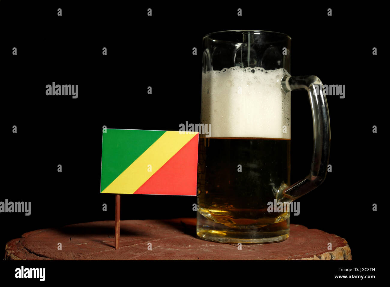 Republic of the Congo flag with beer mug isolated on black background ...