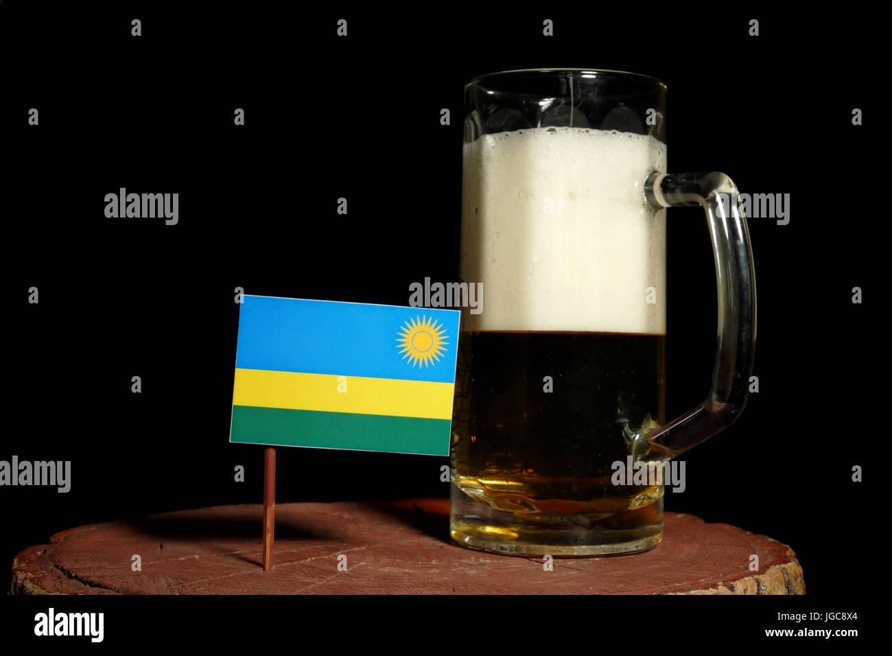 Rwanda flag with beer mug isolated on black background Stock Photo - Alamy